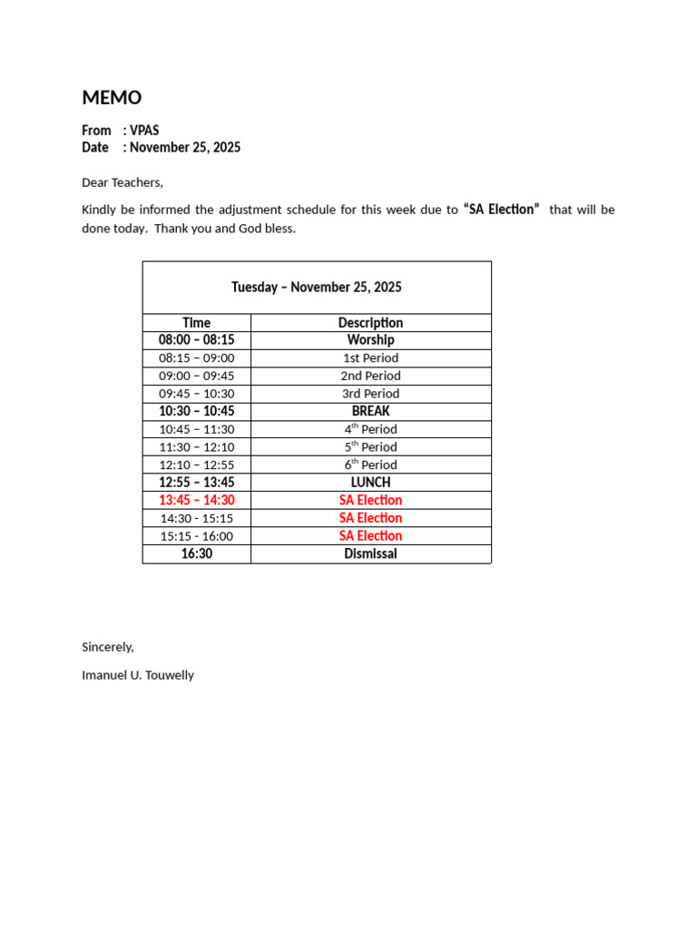 MEMO - Tuesday November 25, 2025 | PDF