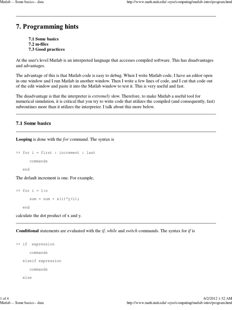 Matlab Some Basics Data Pdf Matlab Subroutine 5384