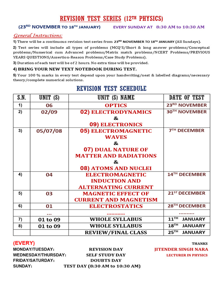 Revision Test Series (10+2) | PDF | Electromagnetism | Physics