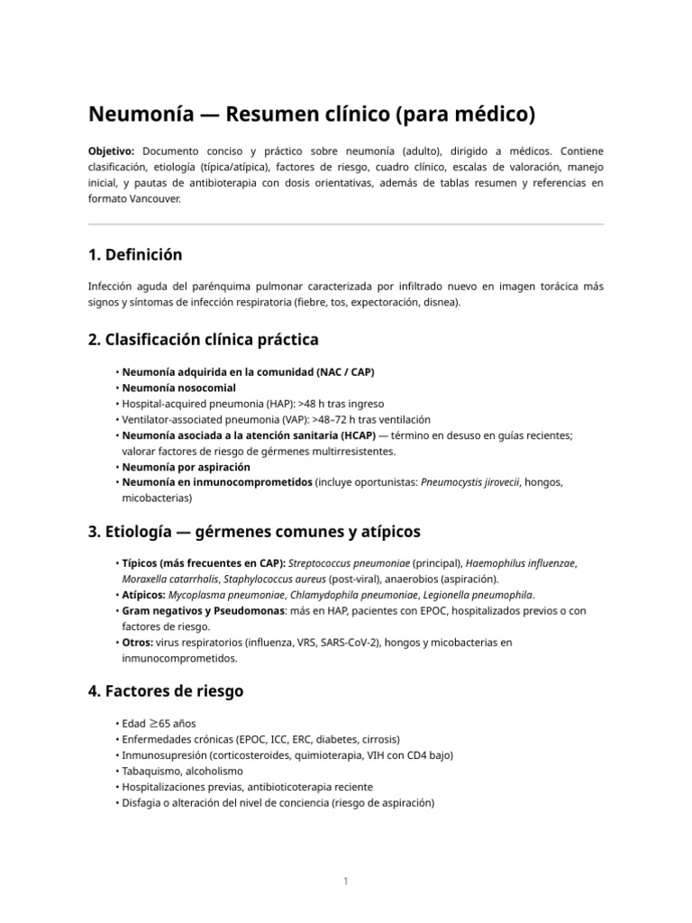 Neumonía - Resumen Clínico (Para Médico) | PDF | Neumonía ...