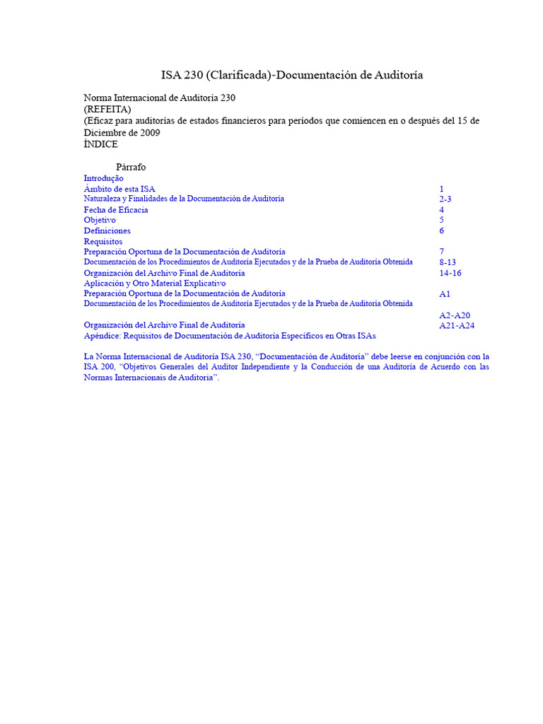 Documentación de Auditoría según ISA 230 | PDF | Auditoría | Contralor