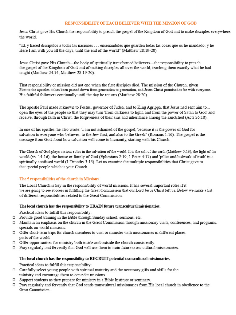 Church's Mission Responsibilities Explained | PDF | Jesus | Gospel Of ...