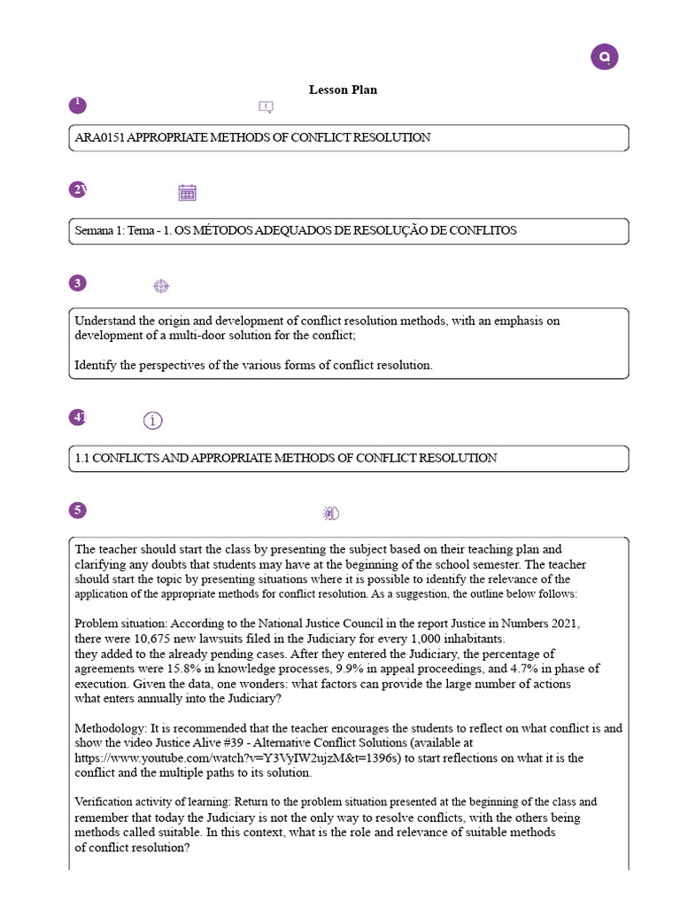 Lesson Plan 1 on Appropriate Conflict Resolution Methods | PDF ...