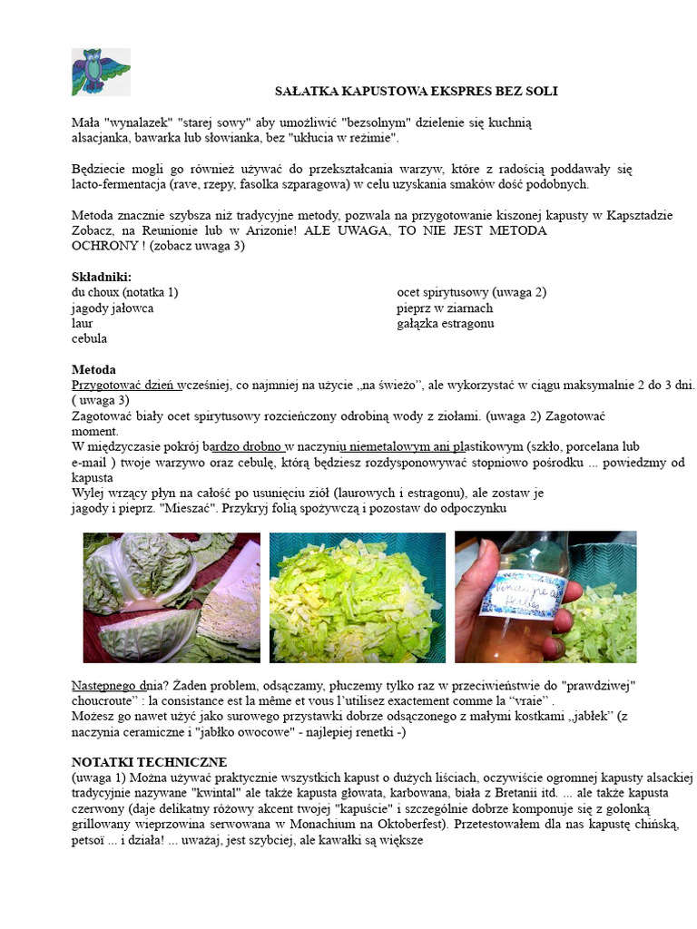 Kapusta Kiszona Bez Soli | PDF
