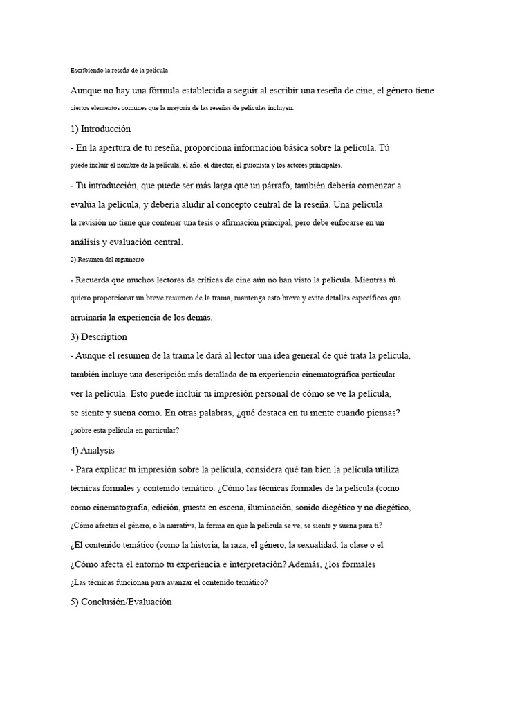 Escribiendo la reseña de la película | PDF