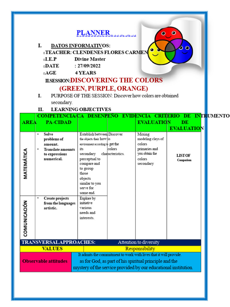 Planner "Discovering Colors (Green, Orange, and Purple) " 4 Years | PDF ...