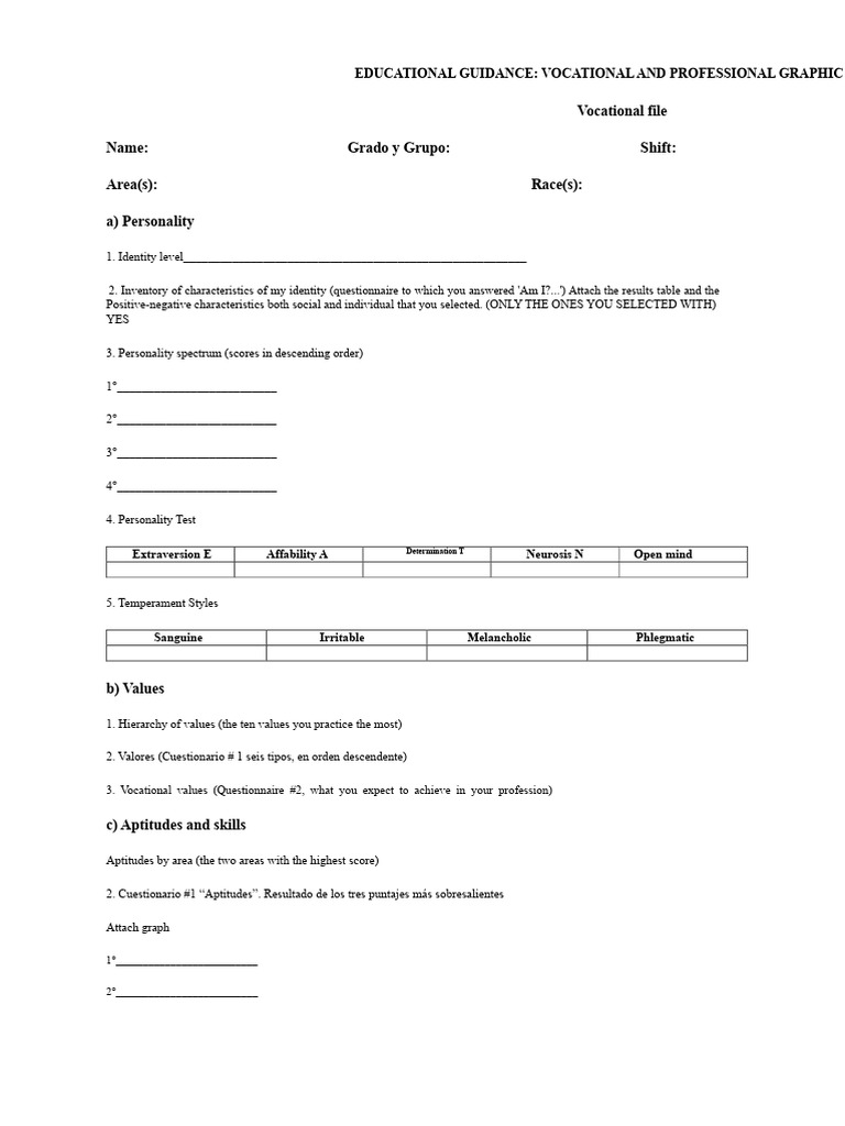 Vocational Profile Format 2019 | PDF | Behavioural Sciences | Psychology