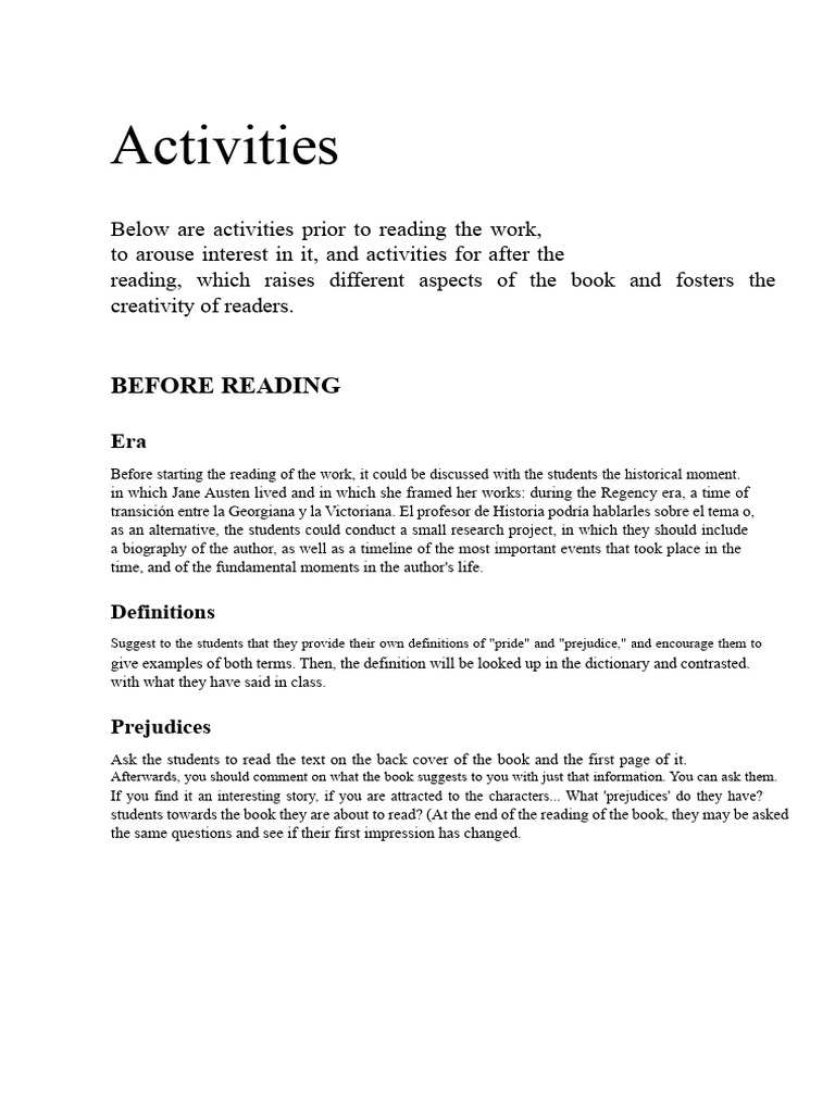 Pride and Prejudice Activity | PDF | Jane Austen | Mr. Darcy