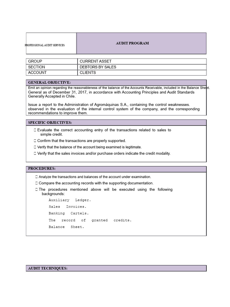 Audit Program Example | PDF | Audit | Internal Control