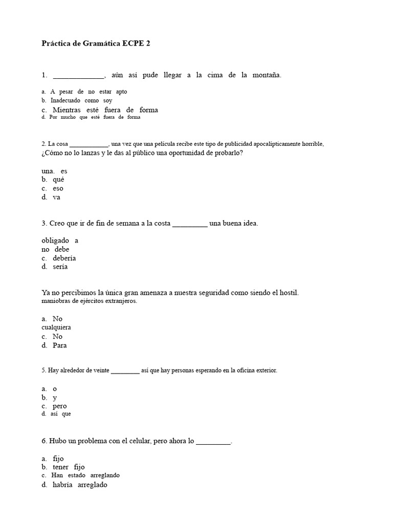 Práctica de Gramática y Vocabulario ECPE 2 | PDF | Gramática