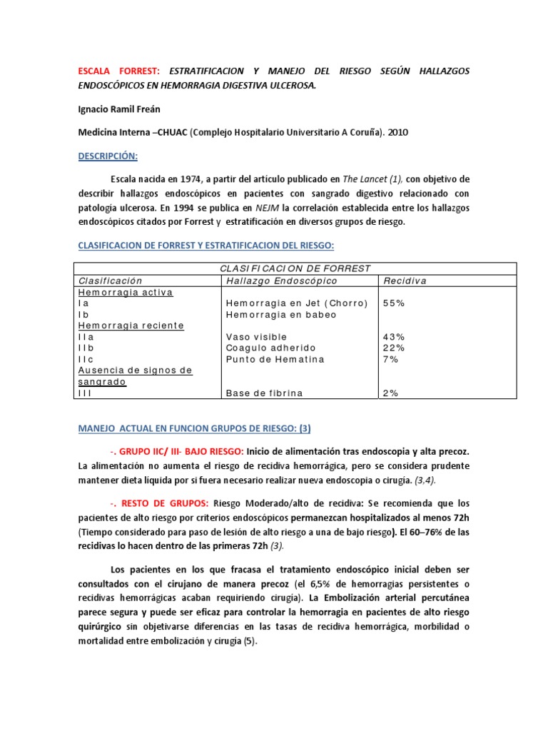 Escalas de Forrest y clasificación del riesgo hemorrágico según ...