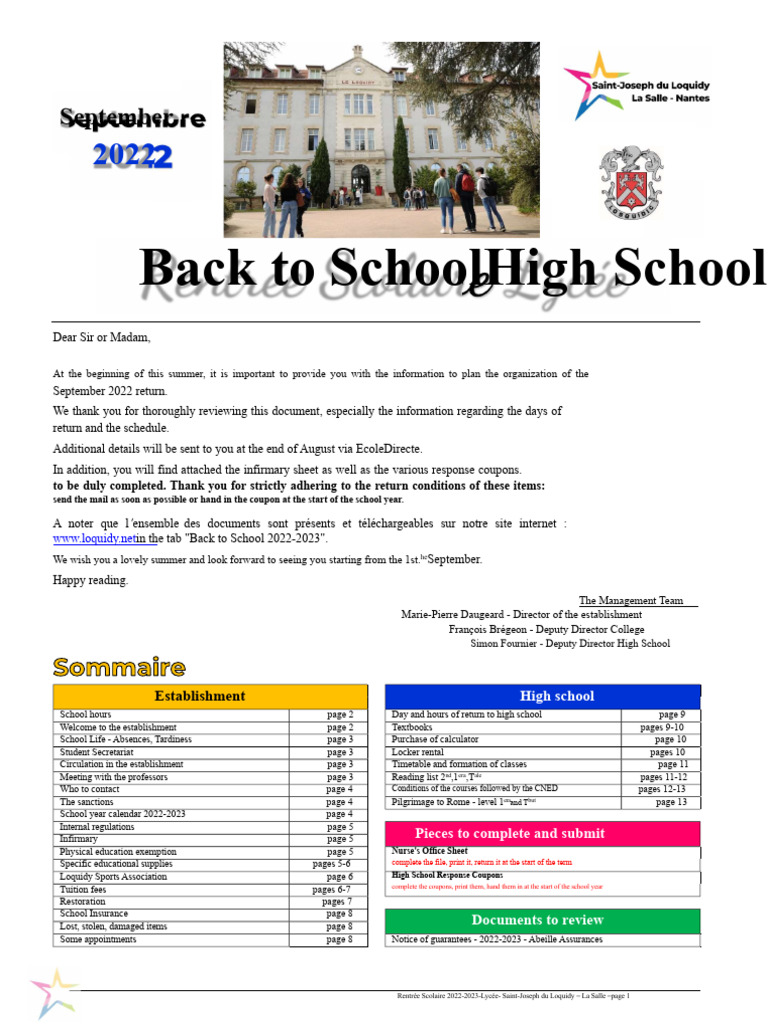 High School Back to School 22-23 | PDF