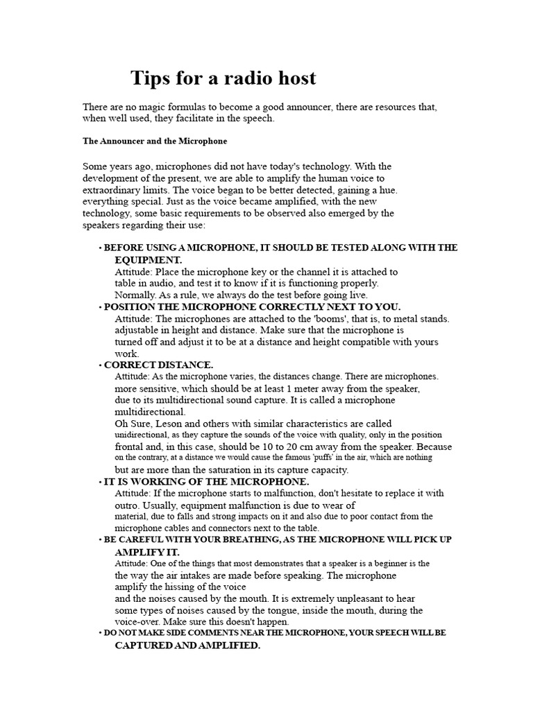 Essential Tips for Radio Hosts | PDF | Microphone | News