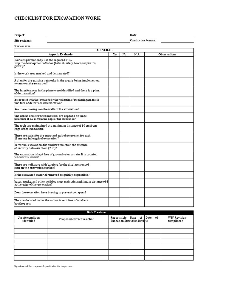 Excavation Checklist | PDF