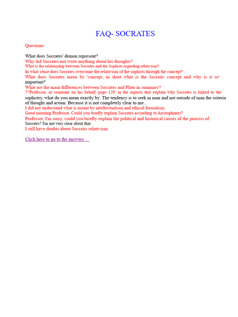 FAQ Socrates: questions and answers on Socratic philosophy | PDF ...