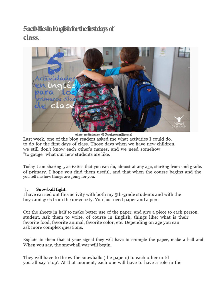 5 Fun English Activities for Class Intro | PDF
