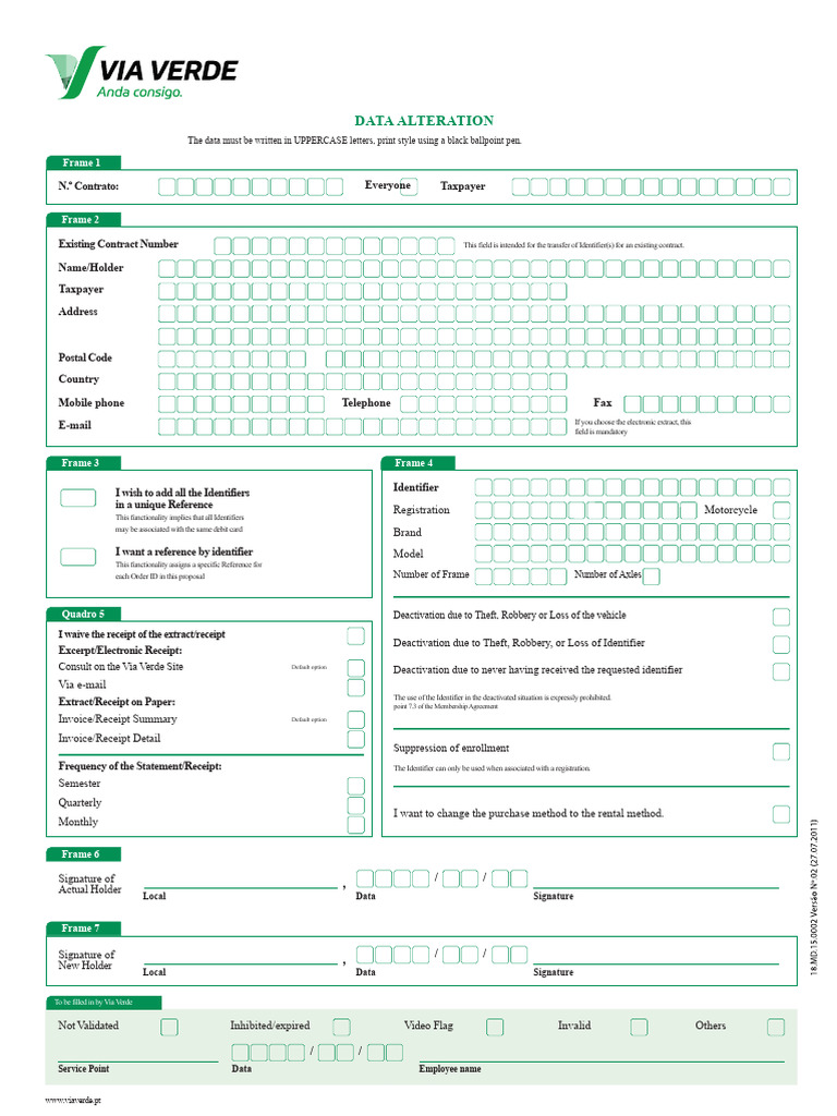 Via Verde - Data Change Form | PDF | Identity Document | Receipt