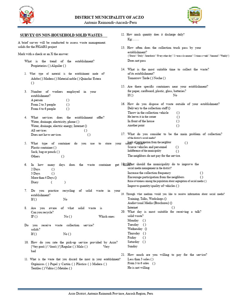 Aczo District Solid Waste Survey | PDF | Waste | Pollution