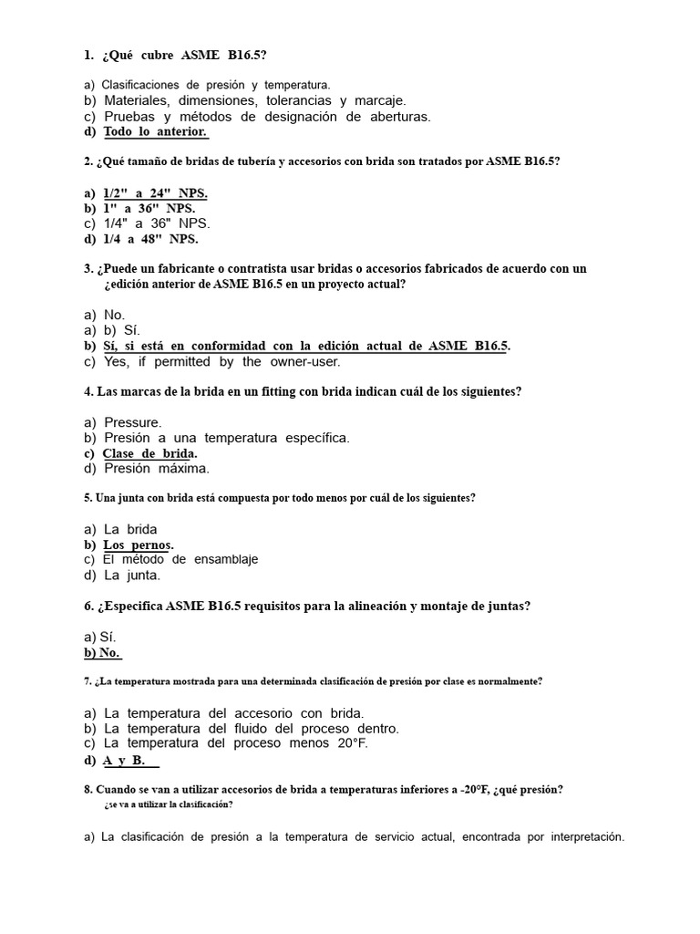 ASME B16.5 Preguntas y Respuestas | PDF | Ingeniería mecánica