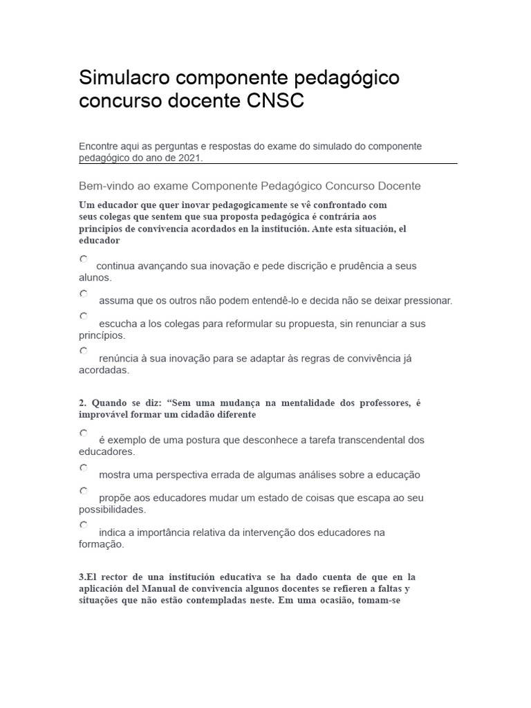 Simulado Componente Pedagógico 2021 | PDF | Pedagogia | Science