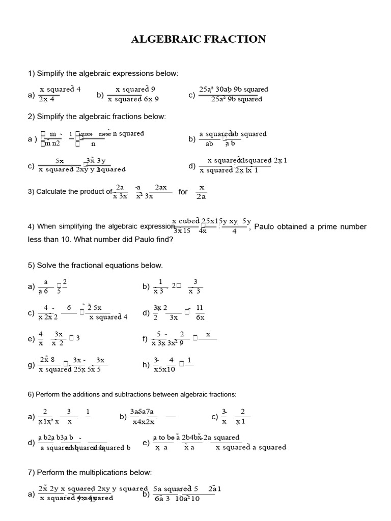 Simplifying Algebraic Expressions and Fractions | PDF | Algebra | Numbers