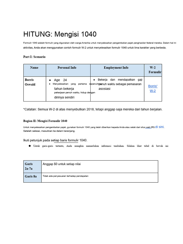 Panduan Mengisi Formulir 1040 AS | PDF