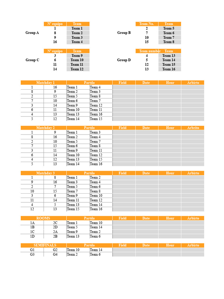 Tournament Schedule and Results Template | PDF | Sports Competitions ...