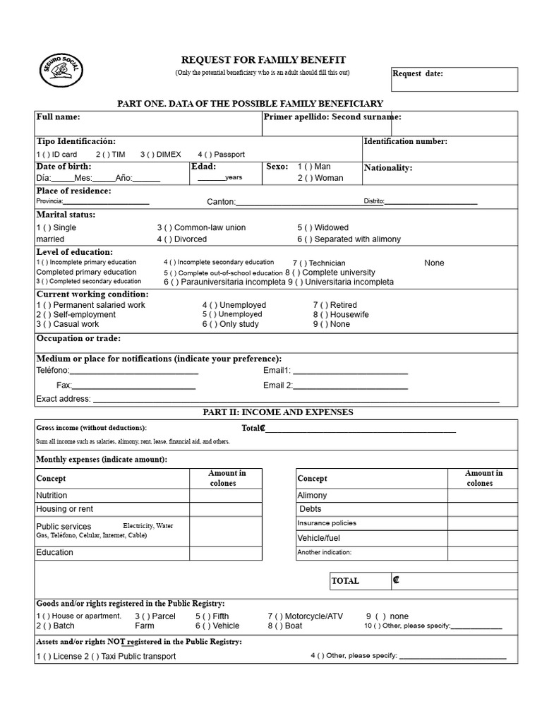 Family Benefit Request Form | PDF | Identity Document