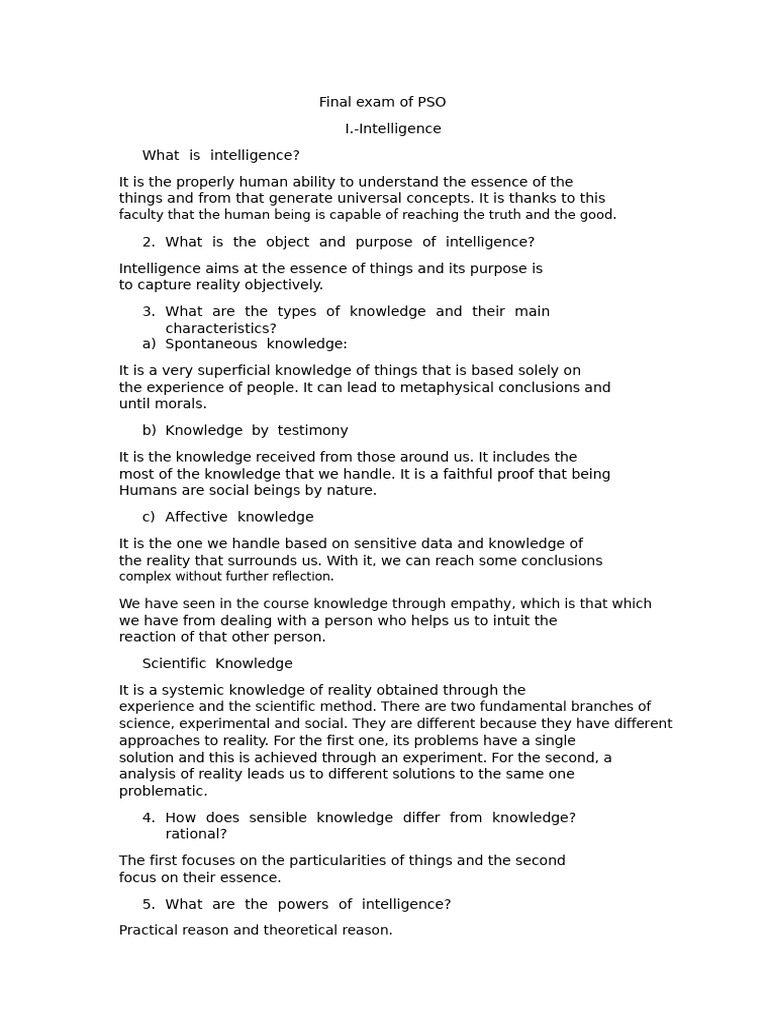Final Exam of PSO | PDF | Knowledge | Reason