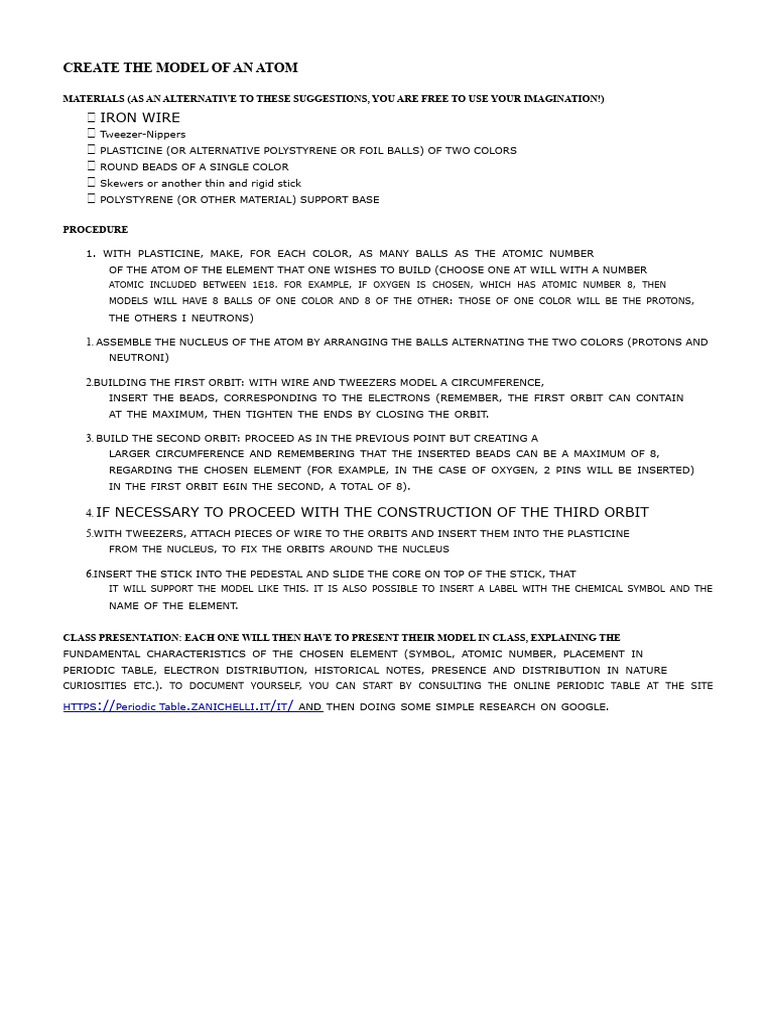 Instructions for Atomic Model | PDF