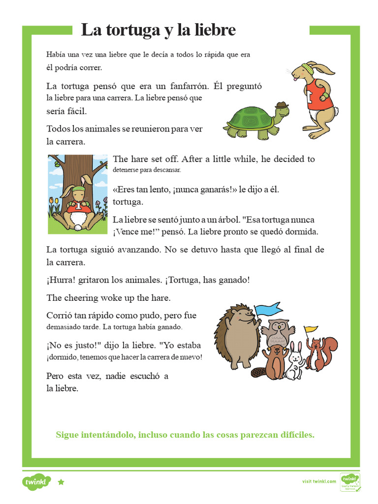 La tortuga y la liebre: lección de perseverancia | PDF