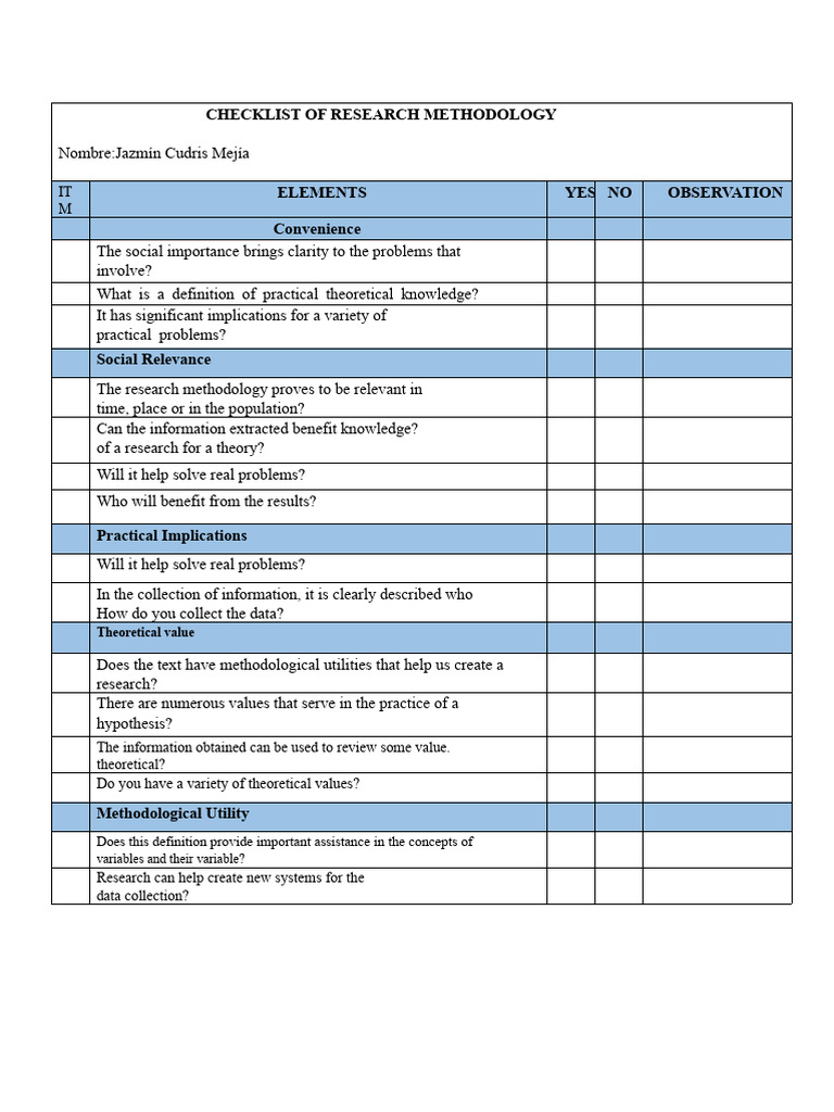 Research Methodology Checklist Guide | PDF