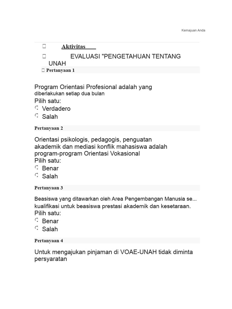 Evaluasi Pengetahuan UNAH dan Proses Akademik | PDF