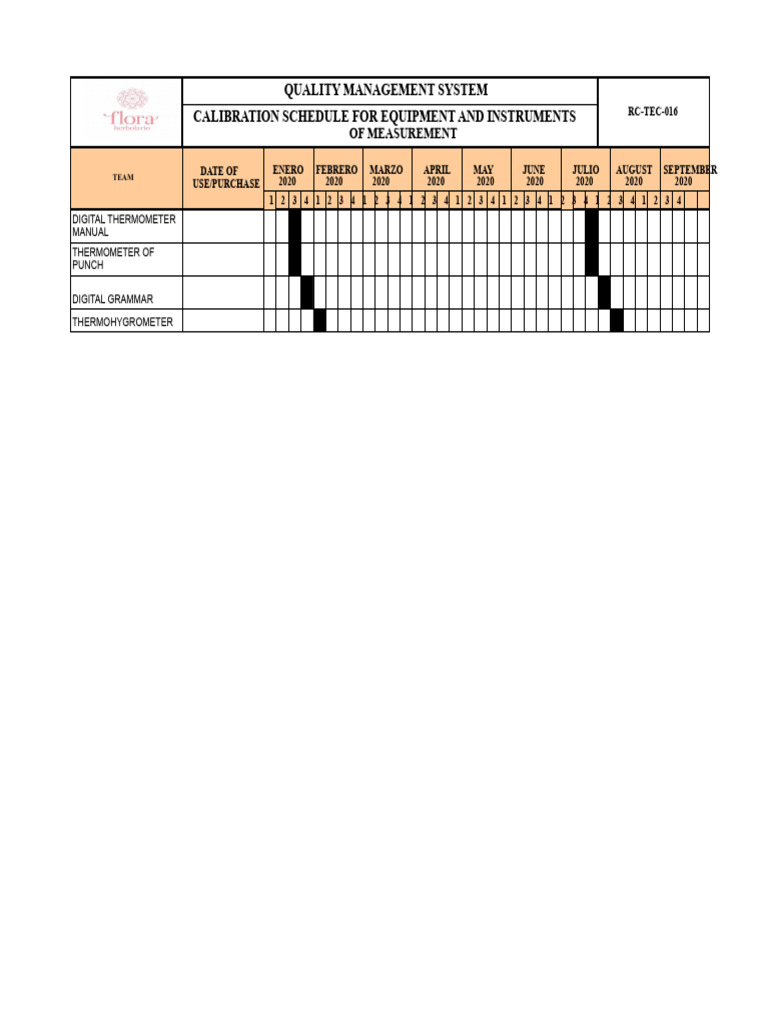 Rc-Tec-016 Calibration Schedule For Measurement Instruments | PDF