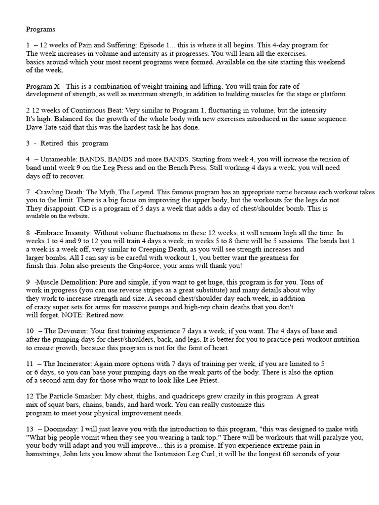 A List of Programs John Meadows SSTMOD PDF | PDF | Strength Training ...