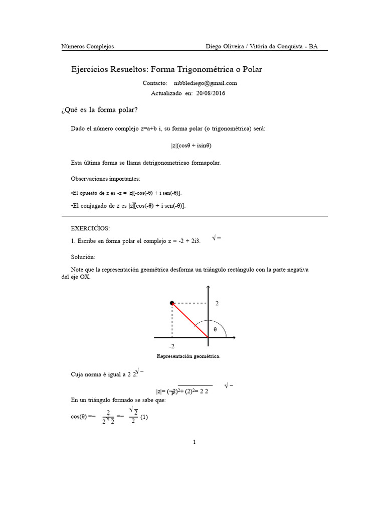 Ejercicios de Números Complejos en Forma Polar | PDF | Trigonometría ...
