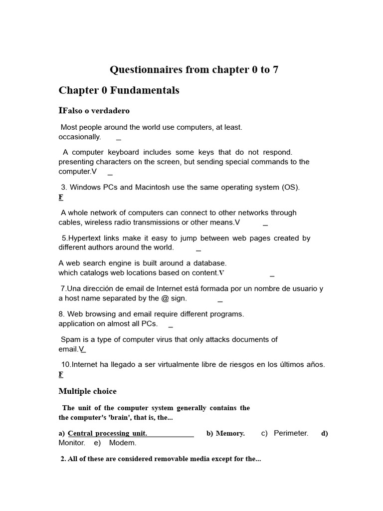 Questionnaires from chapter 0 to 7 | PDF | Computer Data Storage ...