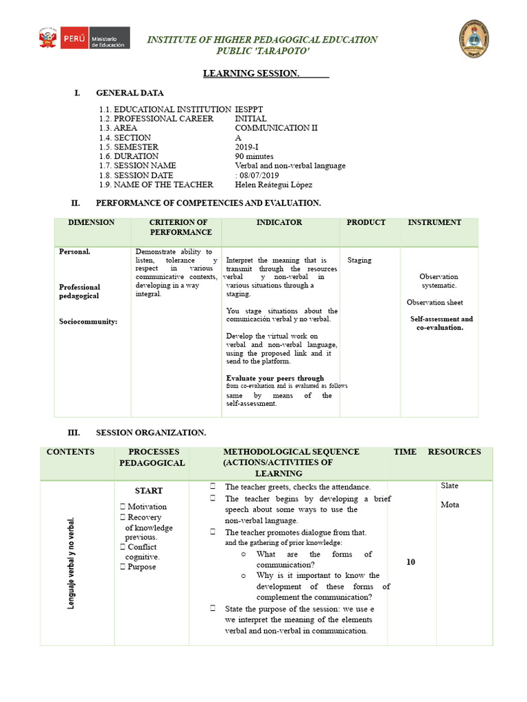 Initial Session II Verbal and Non-Verbal Language | PDF | Nonverbal ...