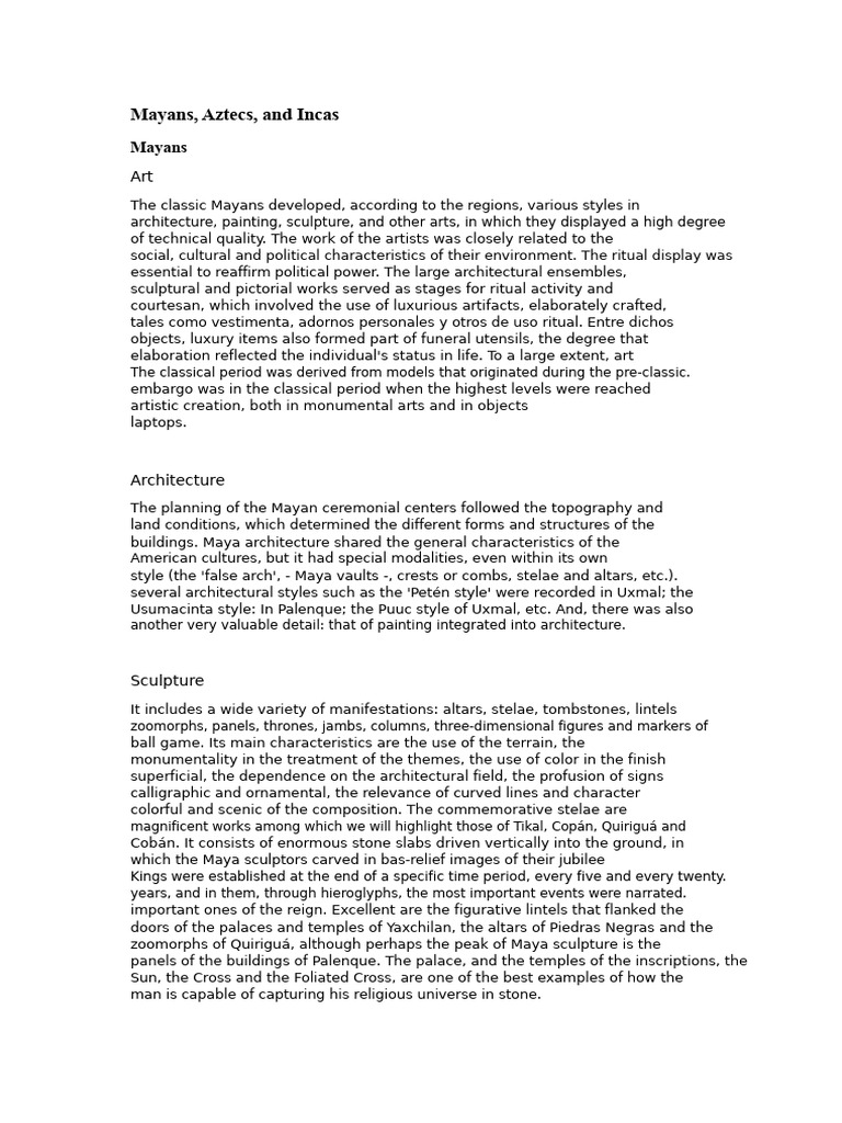 Mayans, Aztecs, and Incas | PDF | Maya Civilization | Sculpture