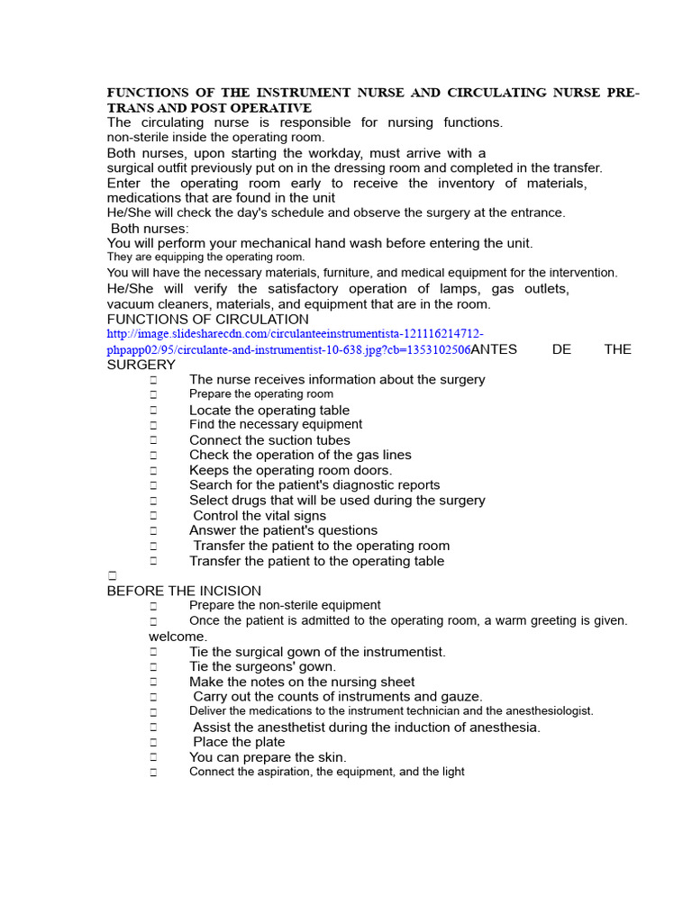Roles of Instrument and Circulating Nurses | PDF | Surgery | Operating ...