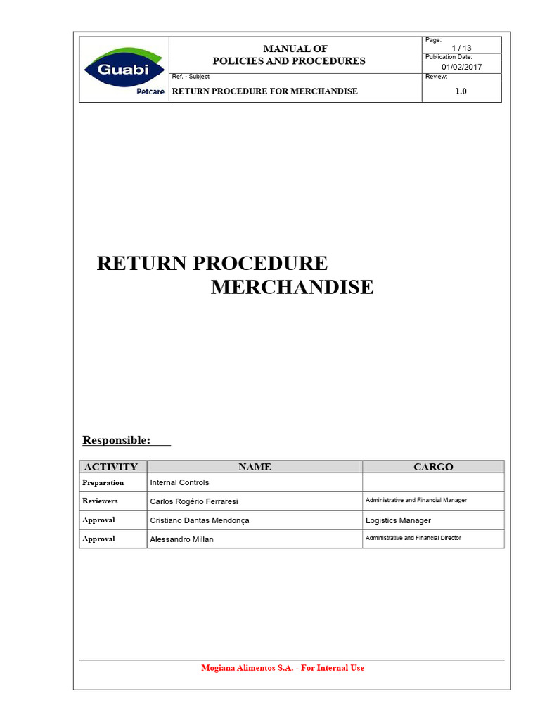 Merchandise Return Procedure Manual | PDF | Receipt | Logistics