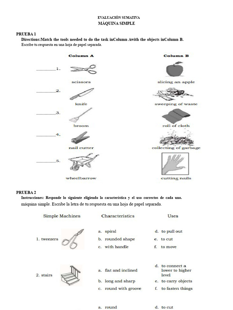 Evaluación de Máquinas Simples | PDF | Máquinas | Rueda