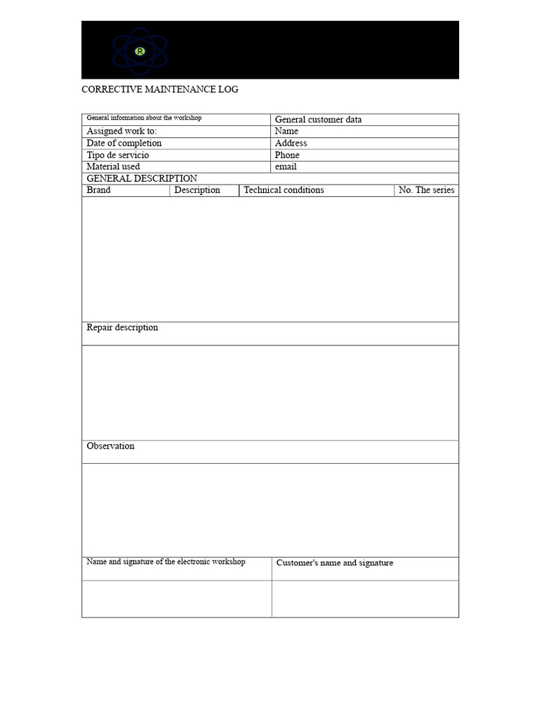 Corrective Maintenance Log Template | PDF