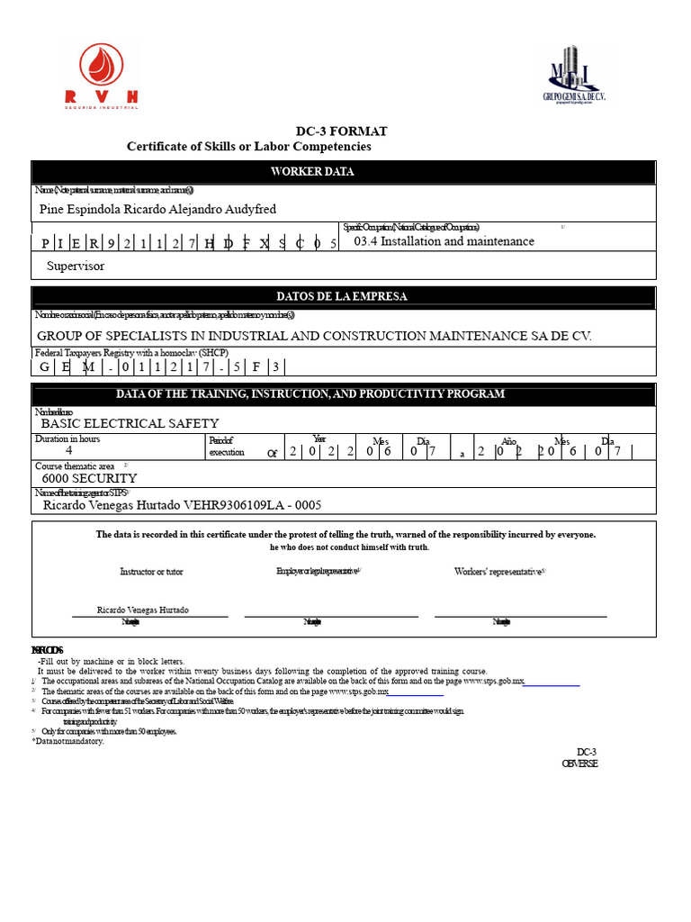DC-3 Skills Certificate Template | PDF | Agriculture | Economies