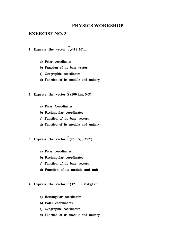 Vectors, Exercises. | PDF | Euclidean Vector | Scalar (Mathematics)