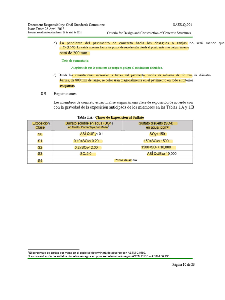 SAES Q 001 Tabla de Exposición | PDF | Hormigón | Ingeniero civil