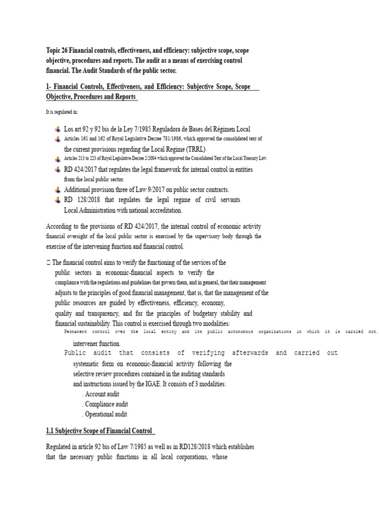 Topic 26 Financial Controls, of Effectiveness and Efficiency | PDF ...