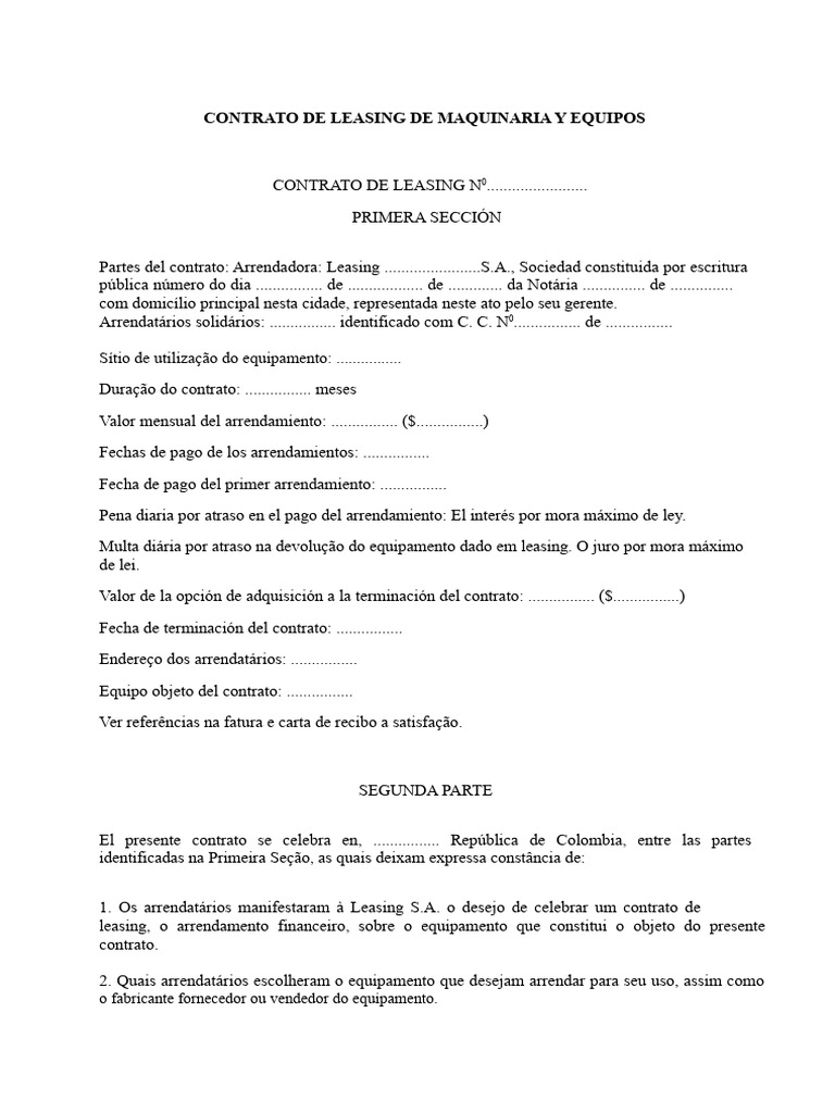 Contrato de Leasing de Equipamentos | PDF | Leasing | Falência