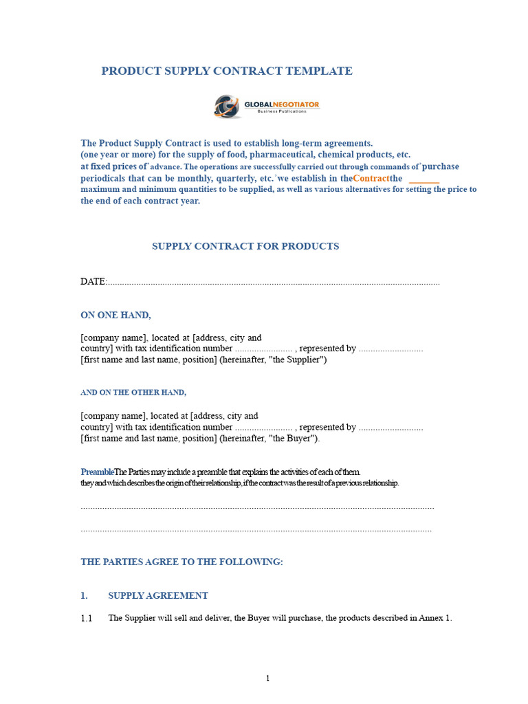 Free Product Supply Contract | PDF | Procurement | Bracket