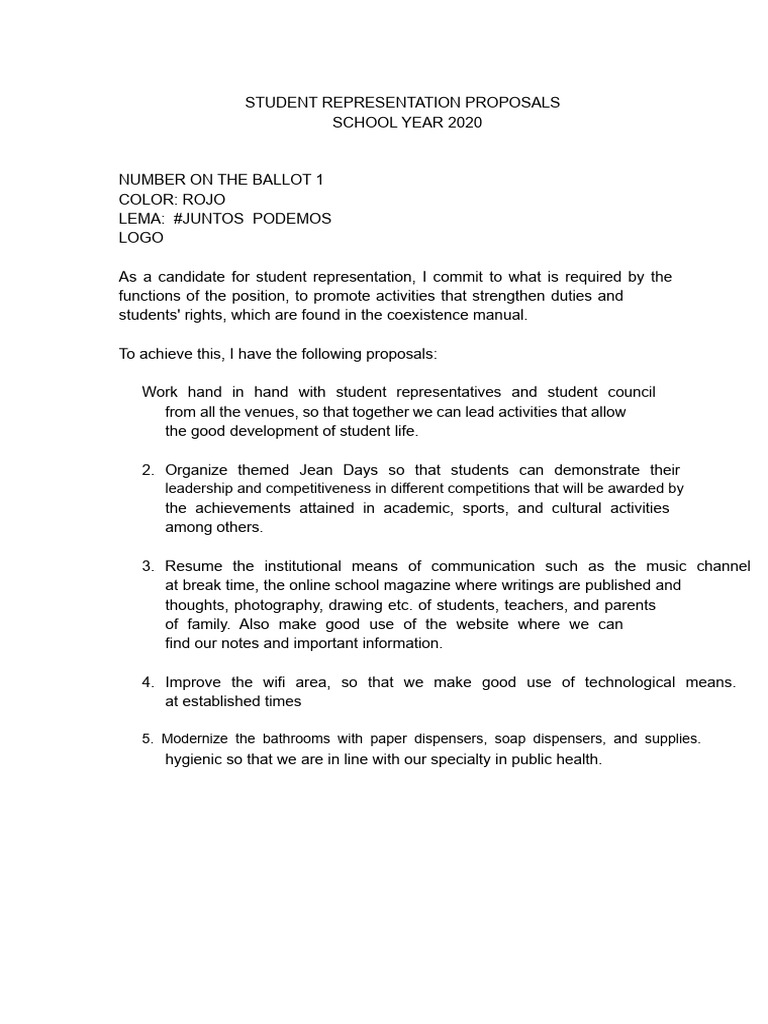 STUDENT REPRESENTATION PROPOSALS.docx | PDF